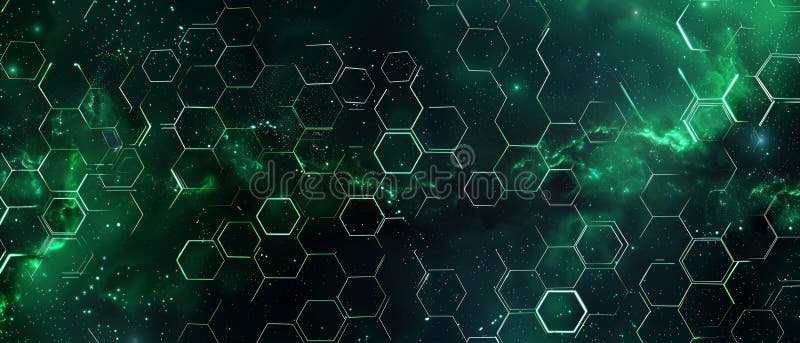 Transparent Honeycomb Overlay Cyber Green Lines on a Deep Space ...