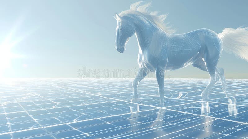 Transparent Horse Walking on Solar Panel with Sunlight Stock Photo ...