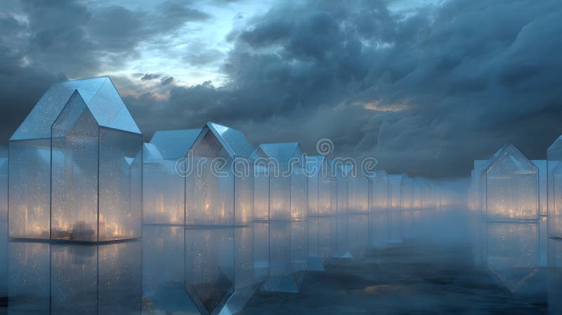 Futuristic Translucent House Structures Reflecting on Still Water ...