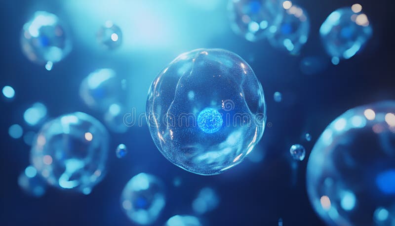 Transparent Human Cells Floating in a Blue Liquid, Highly Detailed, 3d ...