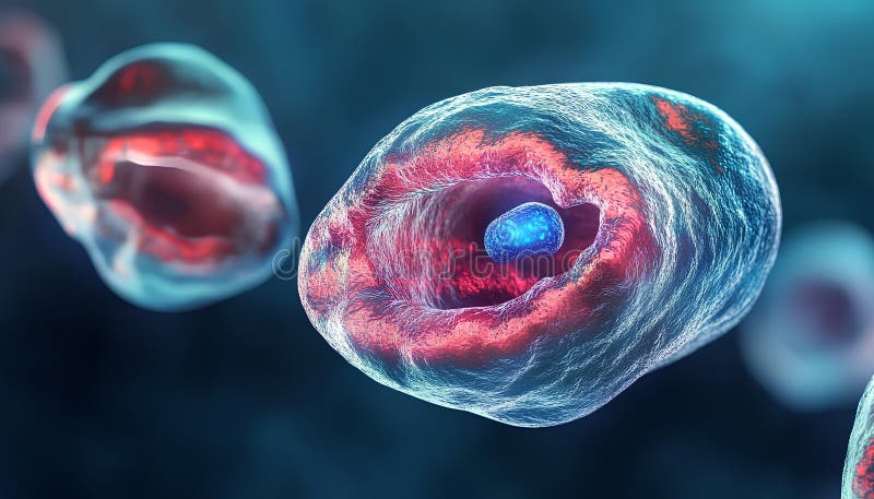 Transparent Human Cells Floating in a Blue Liquid, Highly Detailed, 3d ...