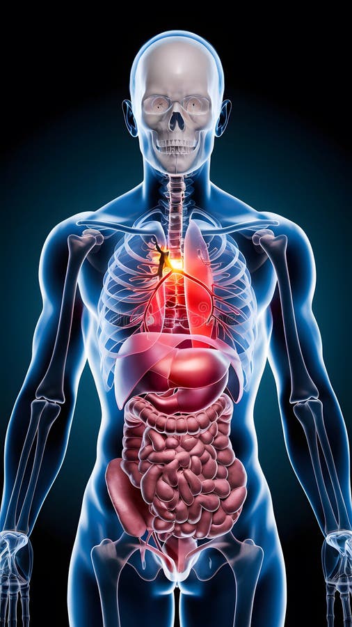 A Transparent Human Figure Displaying Internal Organs and Skeletal ...