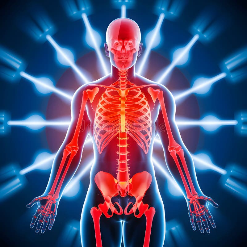 Transparent Human Figure with Highlighted Red Skeletal Structure on ...