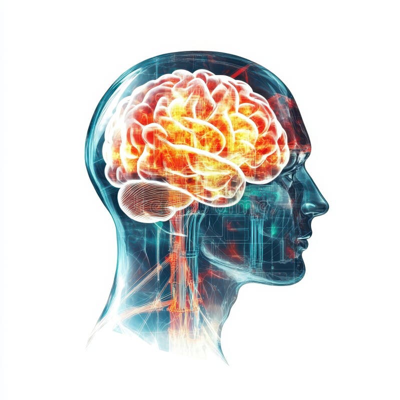 Transparent Human Head Illustration with Brain Visualization Stock ...