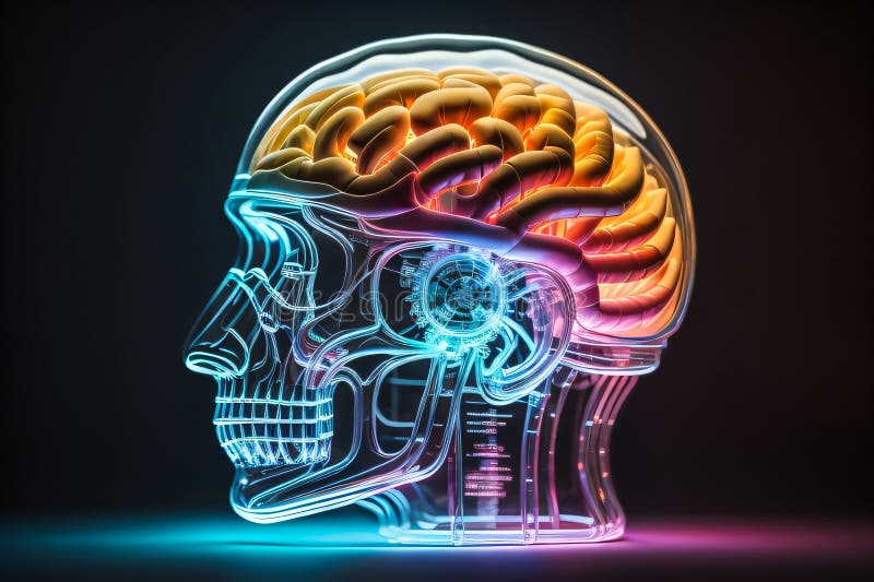 A Transparent Human Head Shows the Brain Inside with Colorful Lights ...