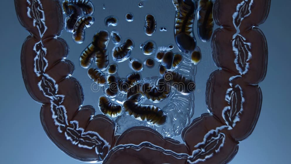 Transparent Human Intestine Progressively Filling with Multiplying ...