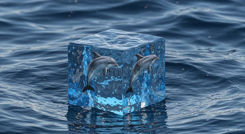 A Transparent Ice Cube Floats on the Ocean Surface Generated Stock ...