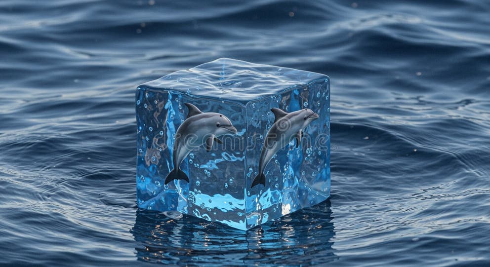 A Transparent Ice Cube Floats on the Ocean Surface Generated Stock ...