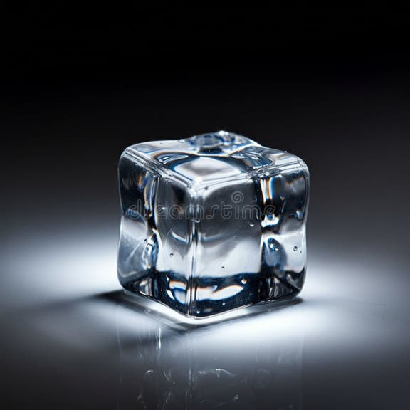 A Transparent Ice Cube with Smooth, Curved Edges Sits on a Reflective ...