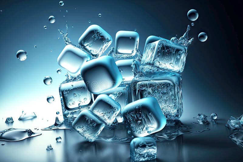 Transparent Ice Cubes of Different Sizes Lying in Heap on Wet Table ...