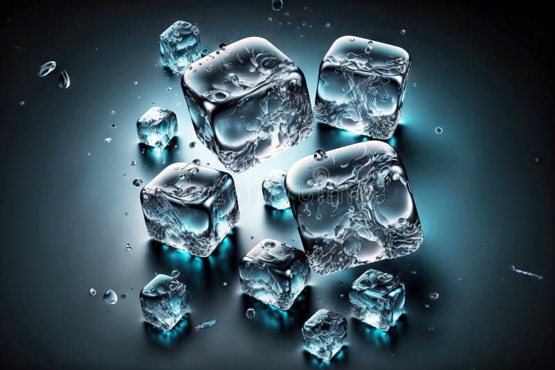 Transparent Ice Cubes of Different Sizes Lying in Heap on Wet Table ...