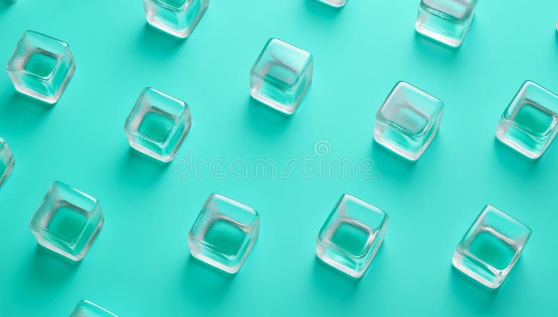 Transparent Ice Cubes are Scattered Against a Light Blue Backdrop ...