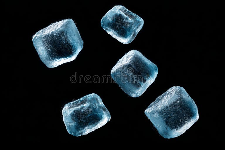 Transparent Ice Cubes are Spread Out on a Black Surface, Where they are ...