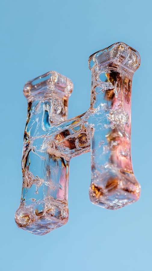Transparent Ice-like Letter H on Blue Background with Warm Reflections ...