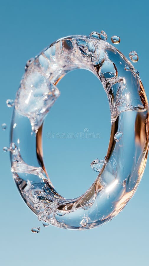 Transparent Ice Ring Floating in Blue Sky with Frozen Bubbles Stock ...