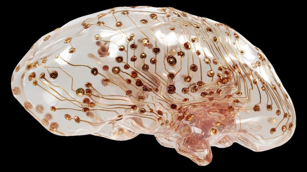 Transparent Jelly Style Brain Showing Golden Circuits on Transparent ...