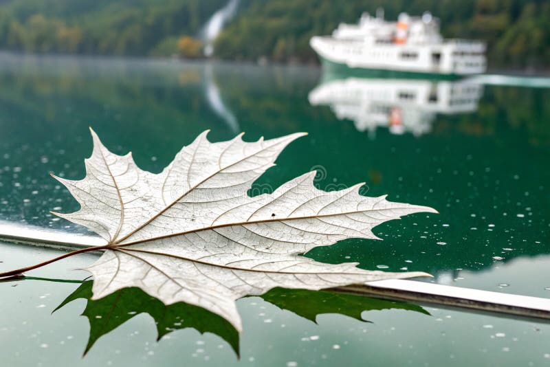 Transparent Leaf Reflection on Mirror Surface with Green Background ...