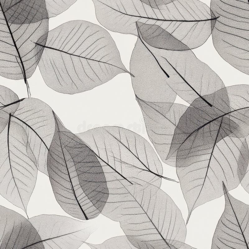 Transparent Leaves Pattern in Black and White Illustration Stock Photo ...