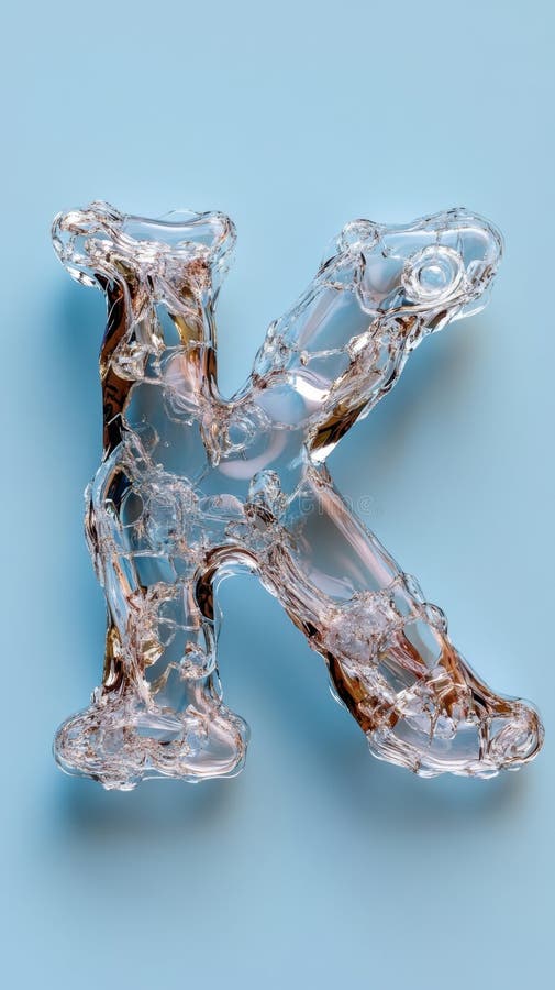Transparent Liquid Glass Letter K on Blue Background Stock Illustration ...