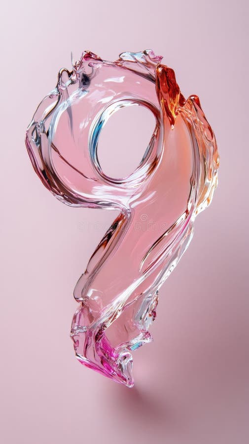 Transparent Liquid Glass Number 9 Sculpture with Dynamic Flow and Pink ...