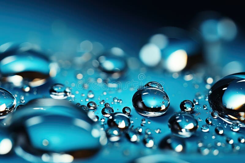 Transparent Macro Drops on a Blue Aquamarine Background. Stock Photo ...
