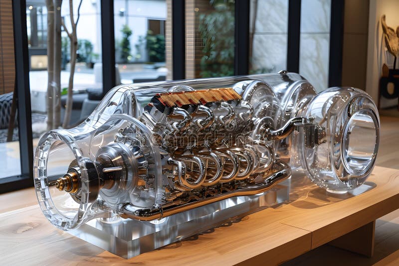 Transparent Mechanical Engine Display in Modern Showroom for ...