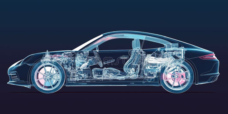 3D Transparent View of Car Showcasing Its Internal Components and ...