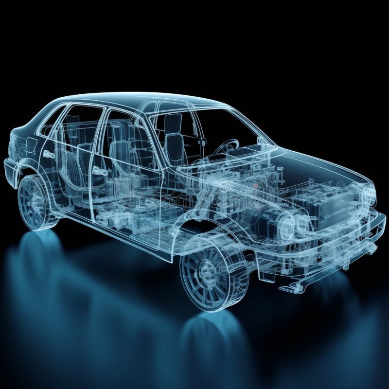 3D Transparent View of Retro Car Showcasing Its Internal Components and ...