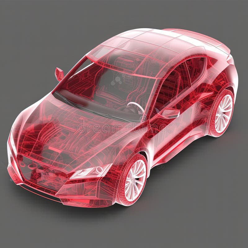 Transparent Modern Red Car Model, Design Plan of Car. Generative AI ...