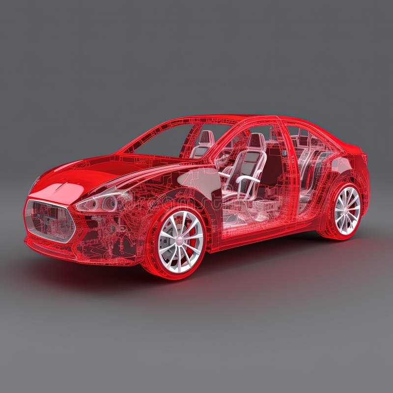 Transparent Modern Red Car Model, Design Plan of Car. Generative AI Stock Illustration ...