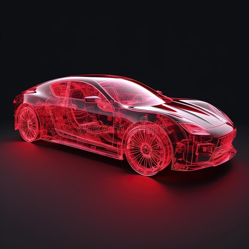 Transparent Modern Red Car Model, Design Plan of Car. Generative AI ...