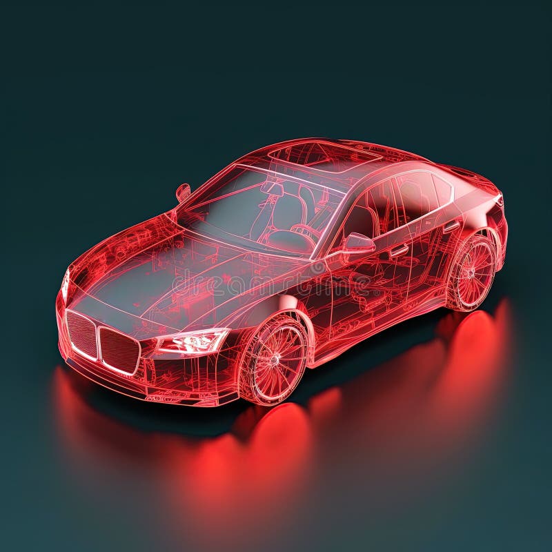 Transparent Modern Red Car Model, Design Plan of Car. Generative AI ...