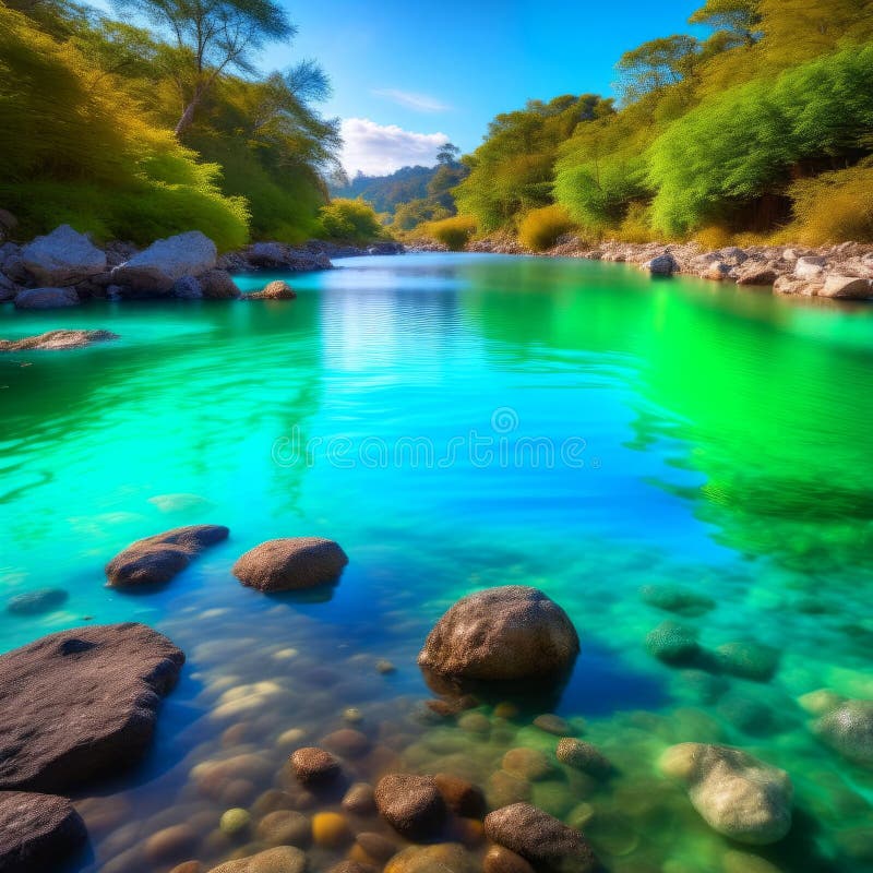 Transparent Mountain River with Green Color. Stock Illustration ...