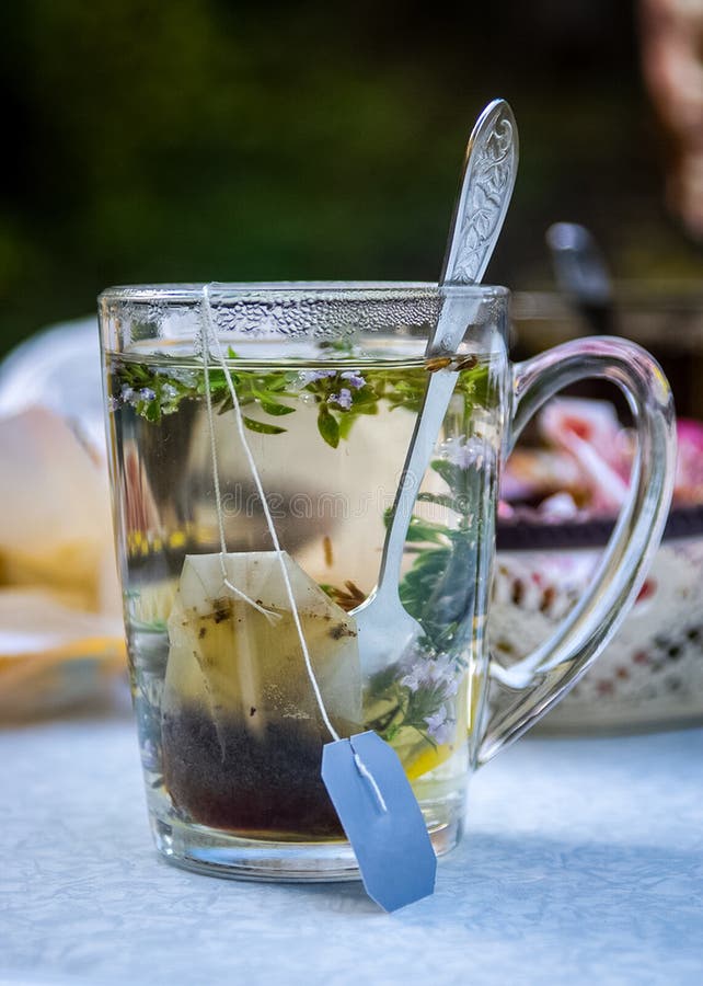 Transparent Mug with Tea. Brewing Tea in Bag. Brewing Herbal Tea ...