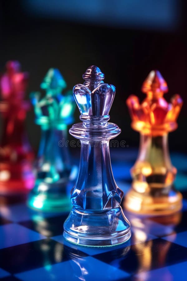 Transparent Multi-colored Chess Pieces on a Dark Stock Illustration ...