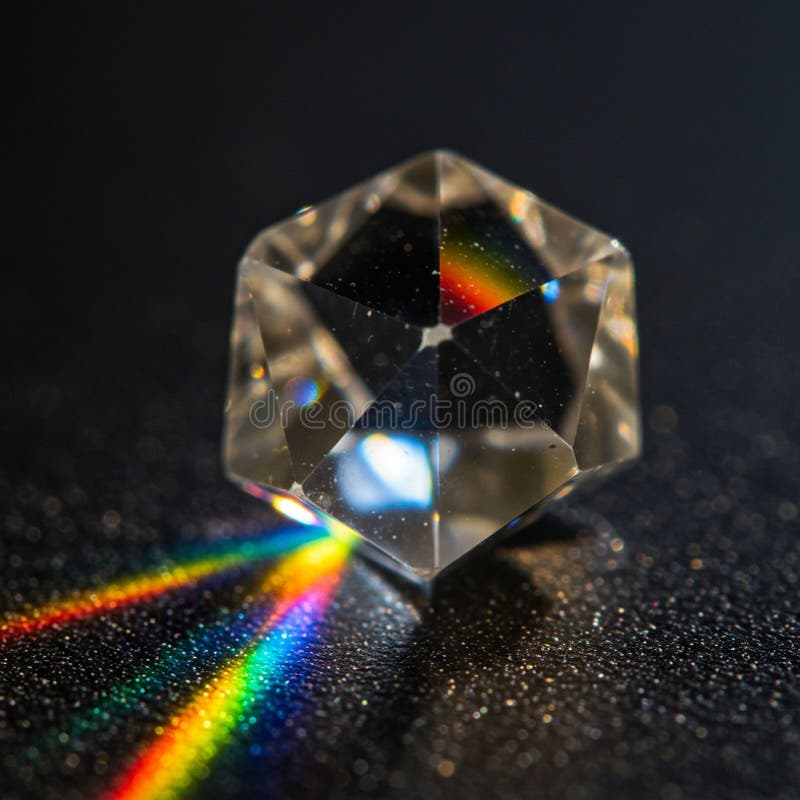 Transparent, Multifaceted Crystal on a Dark, Textured Surface Refracts ...