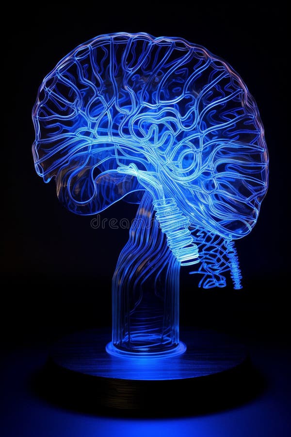 A Transparent Neon Blue Brain, Generative AI Stock Illustration ...