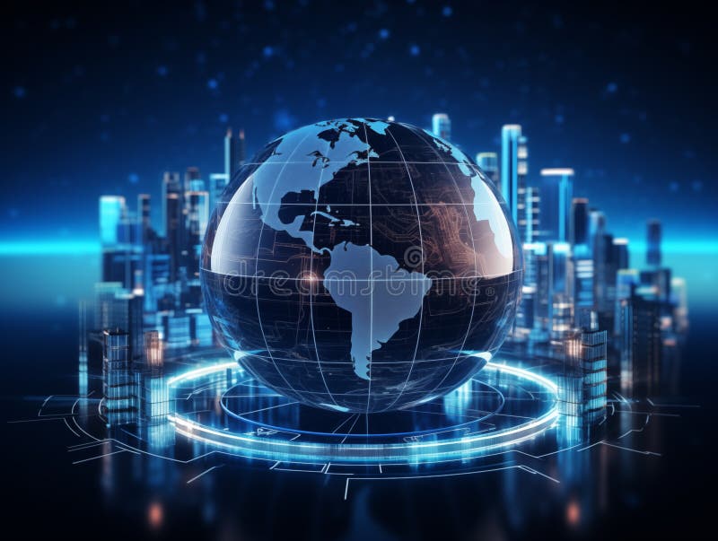 Transparent Neon Globe on Tech Background Stock Illustration ...