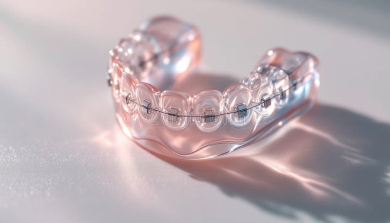 Transparent Orthodontic Retainer with Metal Components on Light Surface ...
