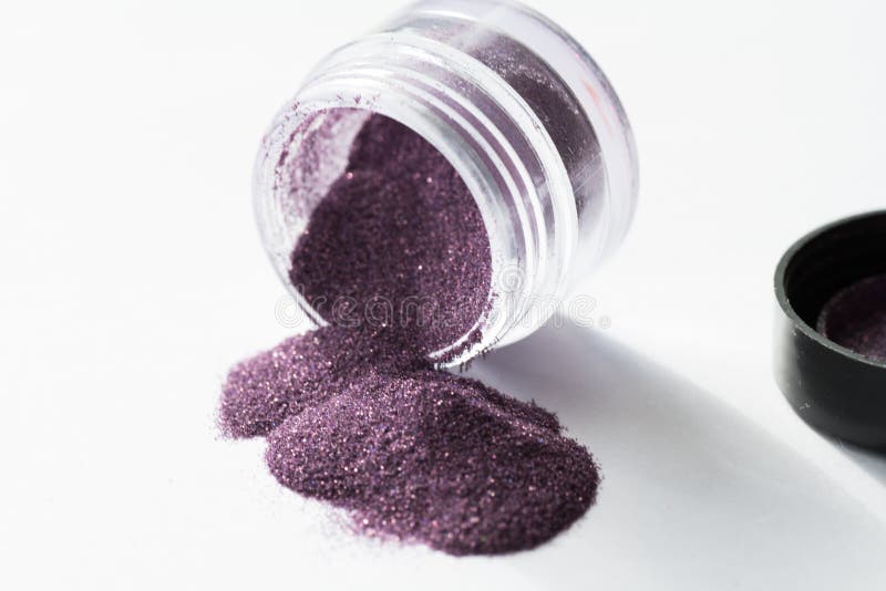 Transparent Packaging Jar Purple Sequin Open on White Background Macro ...