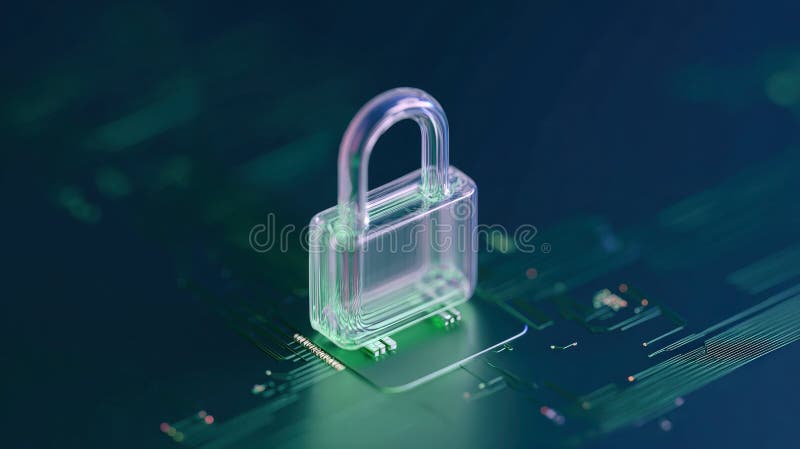 Transparent Padlock on a Digital Circuit Board, Symbolizing Cybersecurity and Data Protection in ...