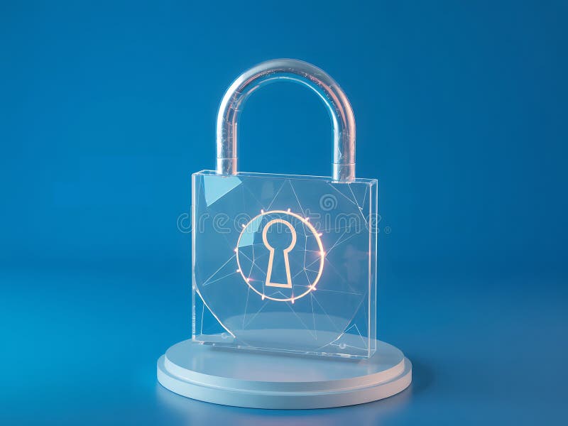 A Transparent Padlock with a Keyhole Design on a Round Platform Against ...