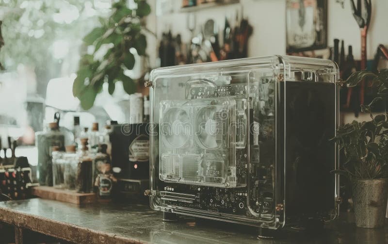 Transparent PC Case on Dark Countertop Stock Illustration ...