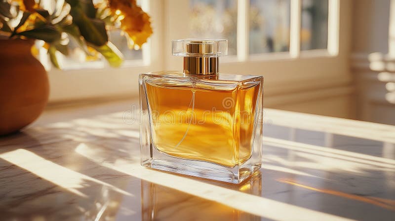 Transparent Perfume Bottle Casting a Shadow on a Tabletop Stock ...