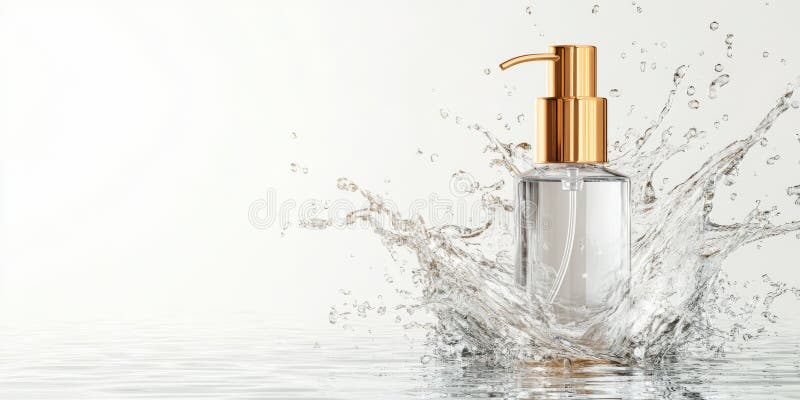 Transparent Perfume Bottle with Golden Pump Splashing in Water Motion ...