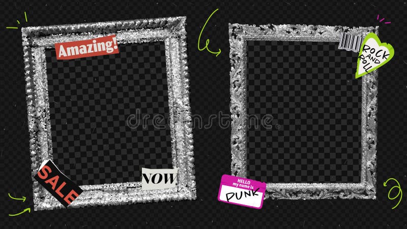 Transparent Photo Frame and Sticker Vector Template. Collage Set with ...