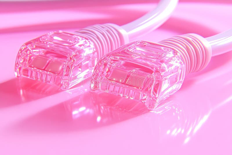 Transparent Pink Ethernet Cables on a Pink Surface Representing Modern ...