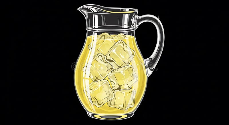 Transparent Pitcher Filled with Yellow Liquid and Ice Cubes, Possibly ...