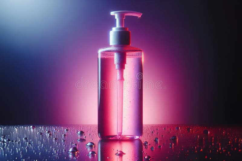 A Transparent Plastic Bottle with a Pump Dispenser, Containing a Pink ...