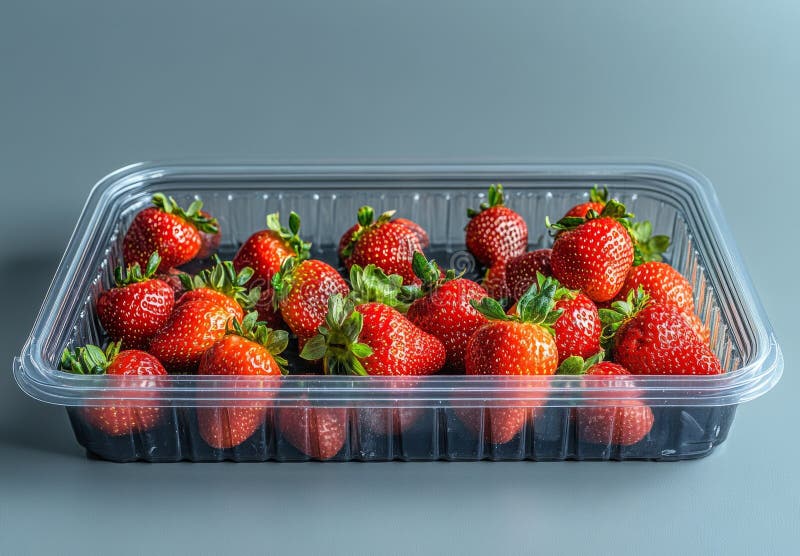 A Transparent Plastic Container Brimming with Fresh, Red Strawberries ...